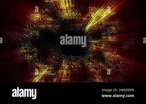 Electrical impulse travels through the circuits of the microcircuit ...