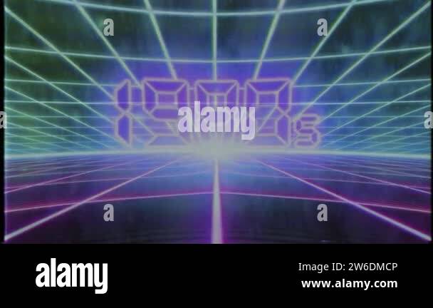 Retro 80s VHS tape video game intro landscape vector arcade wireframe ...