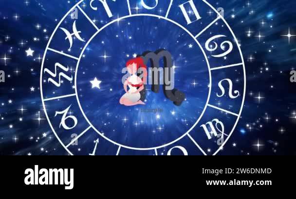 Animation of scorpio star sign inside spinning wheel of zodiac signs ...