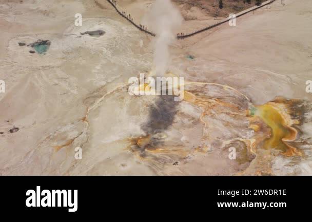 Yellowstone National Park, Wyoming. Aerial view of hot springs at ...