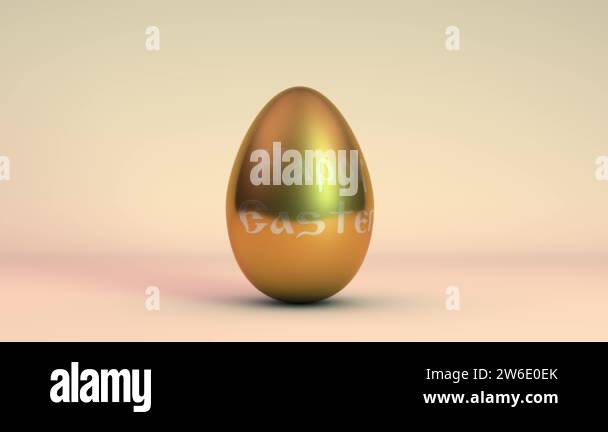 3d animation of a golden egg with the text "Happy Easter". The egg disappears collapses and ...