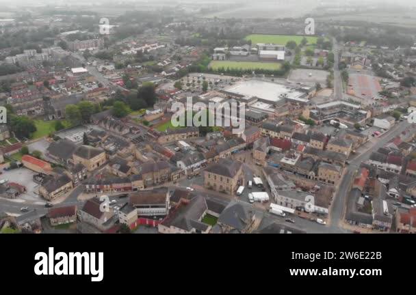 Aerial footage of the town centre of Wetherby in West Yorkshire in the ...