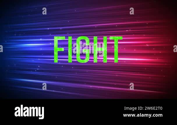 Animation of fight text in green letters over red to purple light ...
