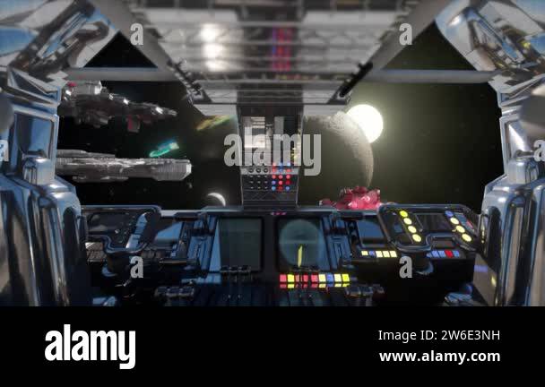 Spaceship Cockpit in a Pilot Point of view render 3d Stock Video ...