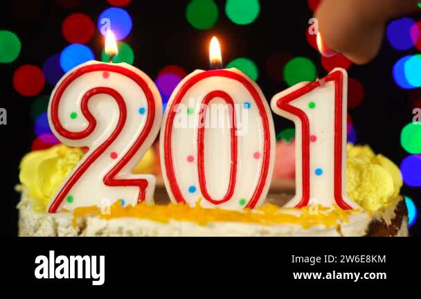 Number 201 Happy Birthday Cake With Burning Candles Topper Stock Video ...