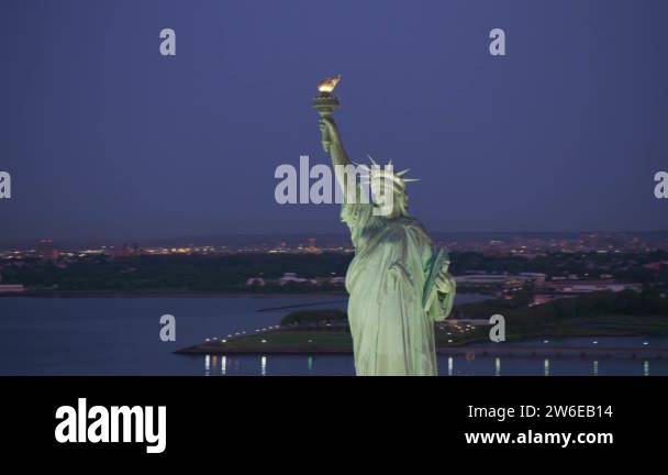 New York City, New York circa-2019. Aerial view of Statue of Liberty at ...