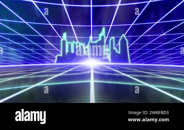 Retro 80s VHS tape video game intro landscape vector arcade wireframe ...