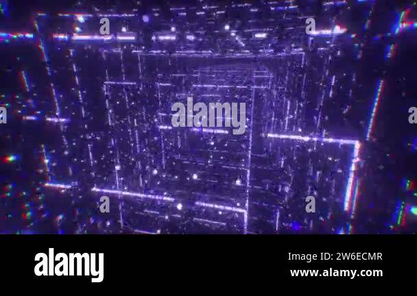 Digital technology tunnel. 3D Big Data Digital square corridor with futuristic matrix. Binary ...