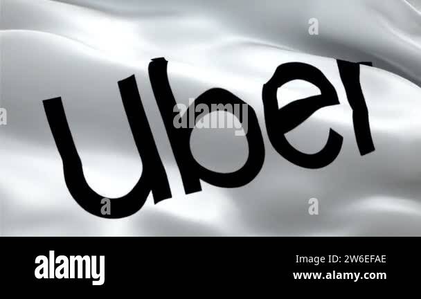 Uber logo. Realistic Uber Flag background. Uber Flag Looping Closeup ...