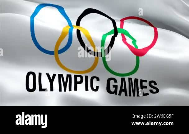 Olympic Games flag Closeup 1080p Full HD 1920X1080 footage video waving ...