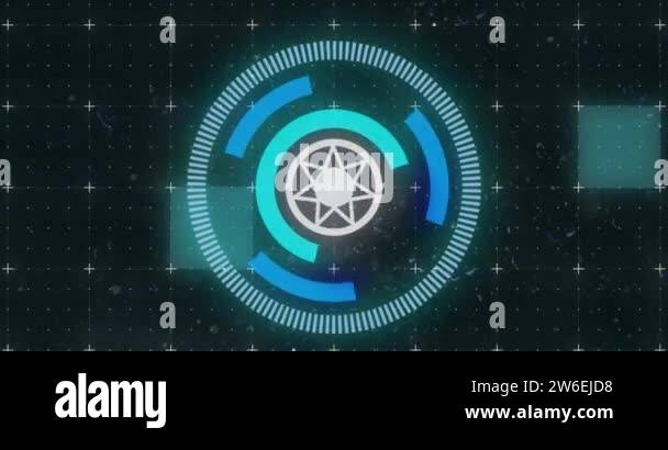 Animation of showing circular scope with blue and white flashing lights. communication ...