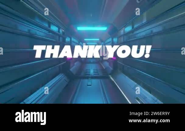 Digital animation of thank you text against glowing tunnel. computer ...
