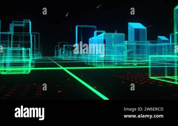 Tech city Hologram, big data abstract 3D city rendering with futuristic ...