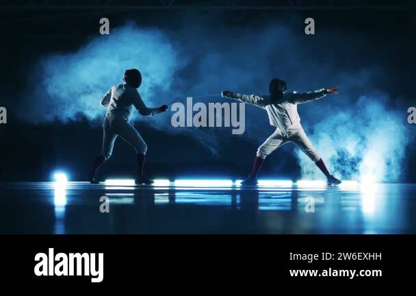 Fencing match between two men shown in slow motion Stock Video Footage ...