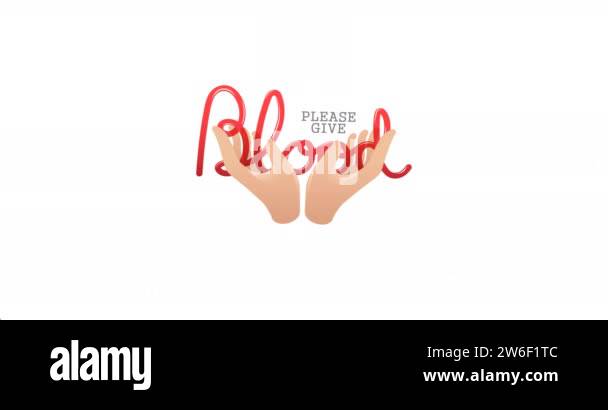 Animation of please give blood text with hands and blood tube logo ...