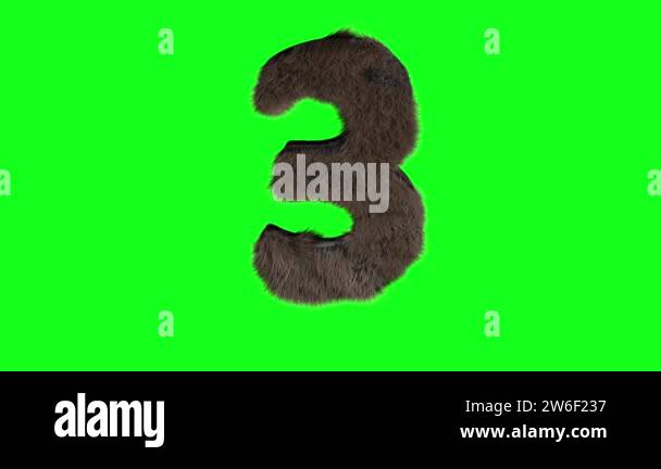 Abstract hairy number 3 three sign fluffy furry digit green screen ...