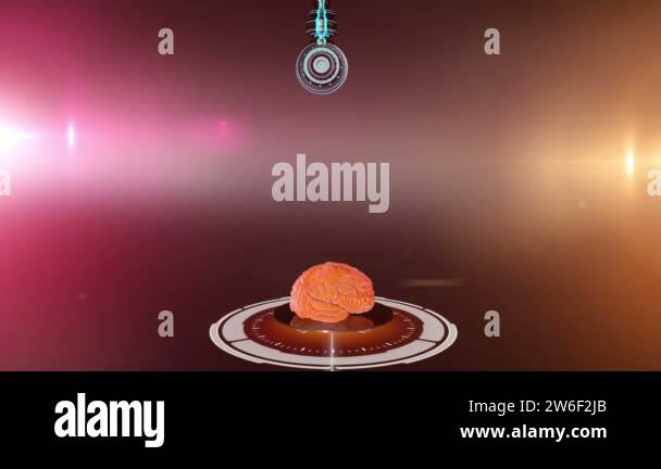 Futuristic robot with tentacles and human brain . Medical concept ...