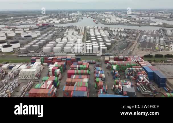 Container and silos in the Port of Rotterdam heavy industry and ...