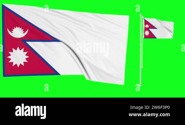 Green screen Nepal two flags waving nepali flagpole animation 3d chroma ...