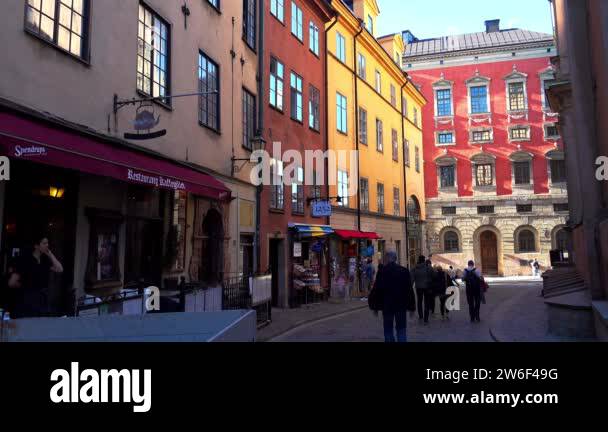 Ancient narrow street in central Stockholm. Old town. Architecture, old ...