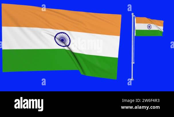 Green screen India two flags waving indian flagpole animation 3d chroma ...