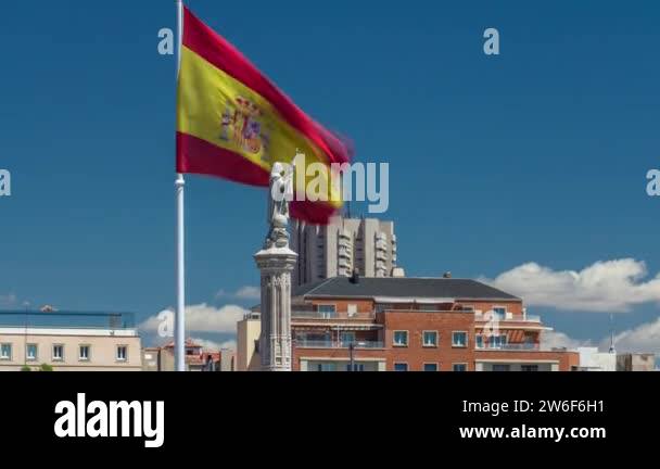 Statue of christopher columbus pillar blue sky plaza de colon Stock ...
