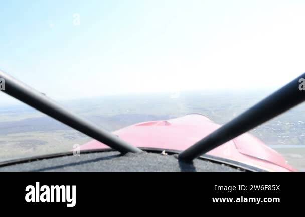 The view from the cabin light aircraft during the flight. The camera in ...