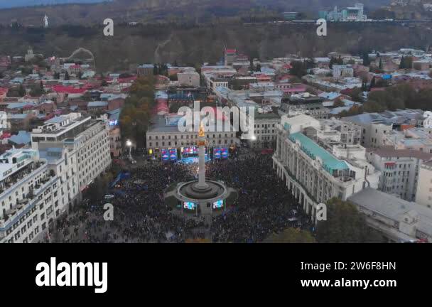 Tbilisi, Georgia - 28th october, 2021: Aerial panning view crowds of ...