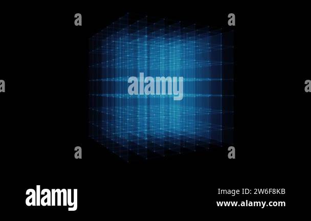 3d Cube Box With Glowing Strokes Spinning/ 4k animation of an abstract ...