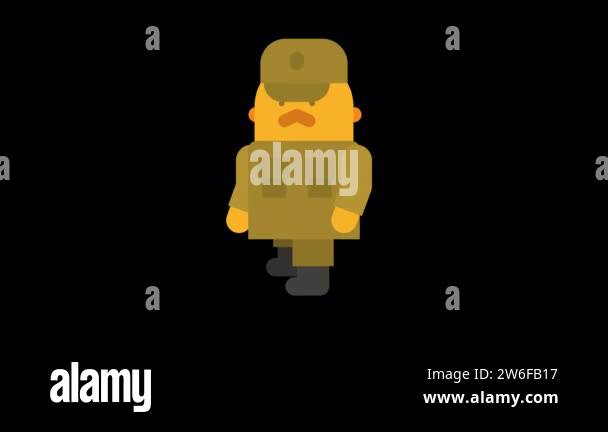 Sergeant with mustache starts walking and stops. Alpha channel. Looped ...