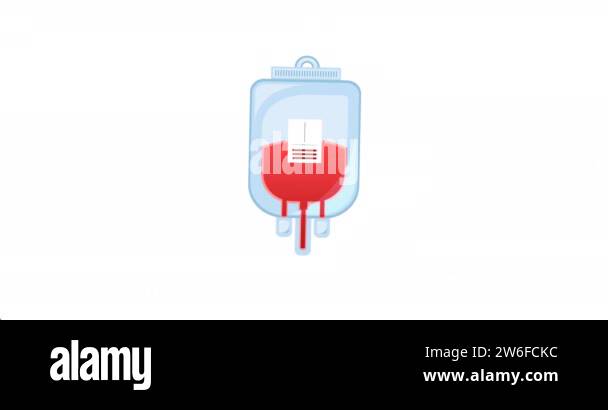 Animation of blood bag illustration, over female nurse talking with ...