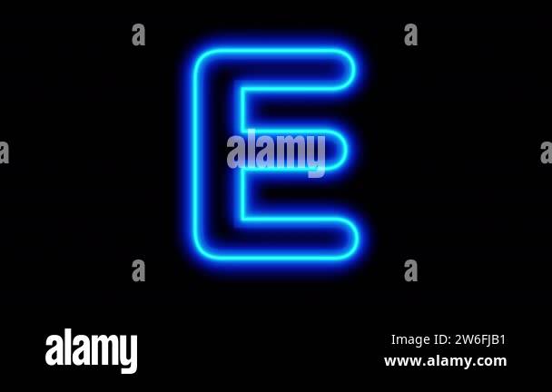 Animated blue neon letter E on a black background. Looped animation. 3D ...