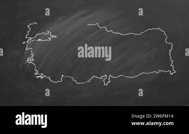 Country map and flag of Turkey drawing with chalk on a blackboard. 4K ...