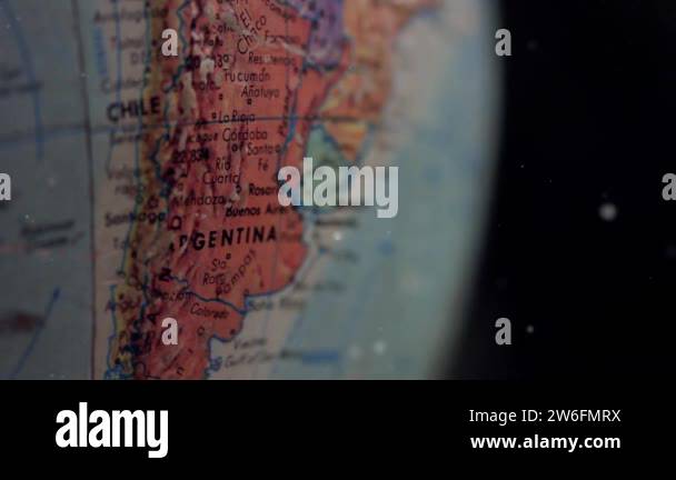 Map of Argentina on an Old Terrestrial Globe Map. Close Up. Zoom In ...