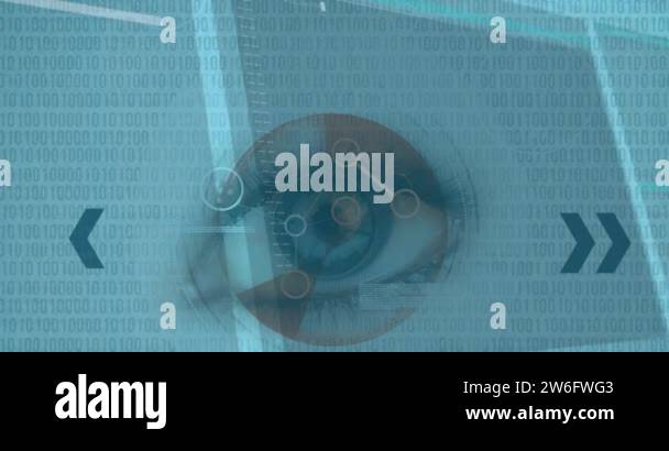 Animation of interface with scope scanning woman's eye and fast ...