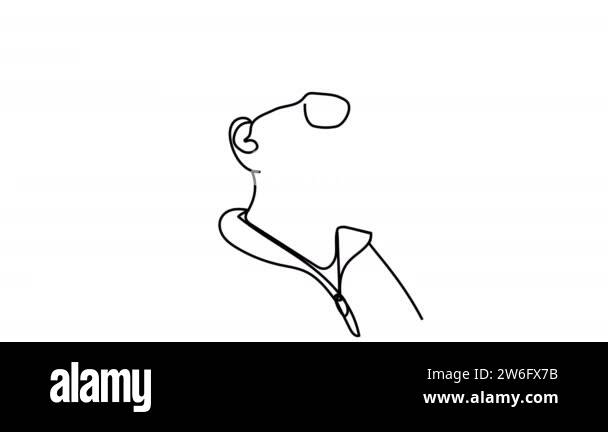 Self-drawing tough guy with glasses one line on a white back. Animation ...