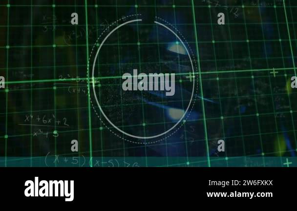 Animation of green grid and circular scanner with rotating helix and ...