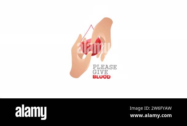 Animation of give blood text with hands and drop logo, over mid section ...