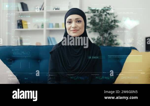 Facial biometrics, woman's face scanned for ID check, AI facial ...