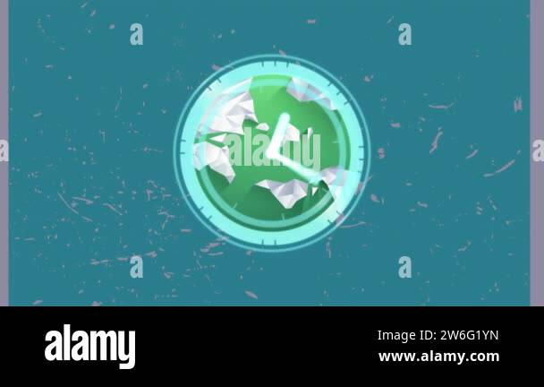 Animation of scanner with clock face processing over green globe on ...