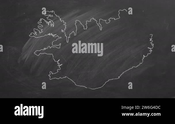 Country map and flag of Iceland drawing with chalk on a blackboard. 4K ...