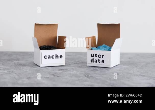 online privacy and stored information concept, metaphor of open boxes ...