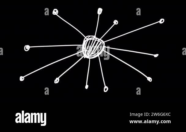 2D animation with connectors and links on a black background. White ...