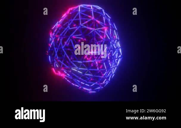 3D animated mesh in blue with red light flashes. loop abstract animated ...