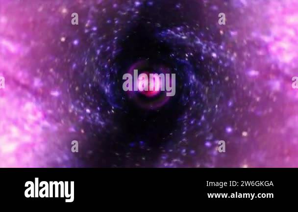 Abstract Interstellar flight, time travel jump in glow pink hyper space ...