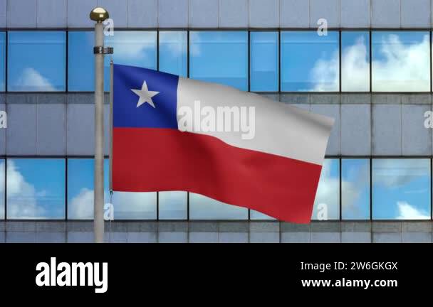 3D illustration Chilean flag waving in a modern skyscraper city ...