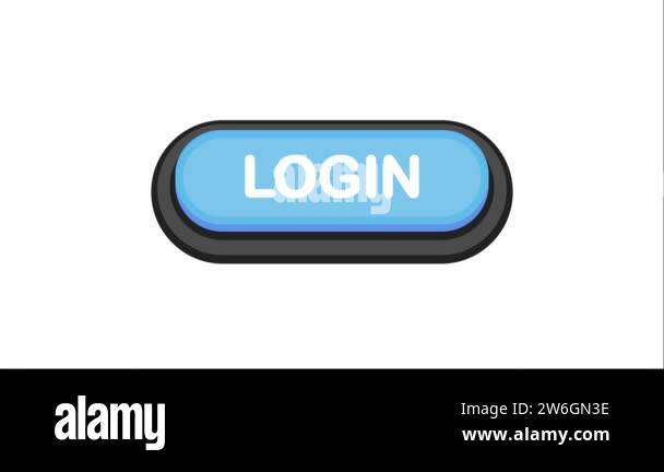 Login blue 3D button in flat style isolated on white background. Motion ...