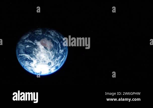 Moon rotating around earth planet view from space black background ...