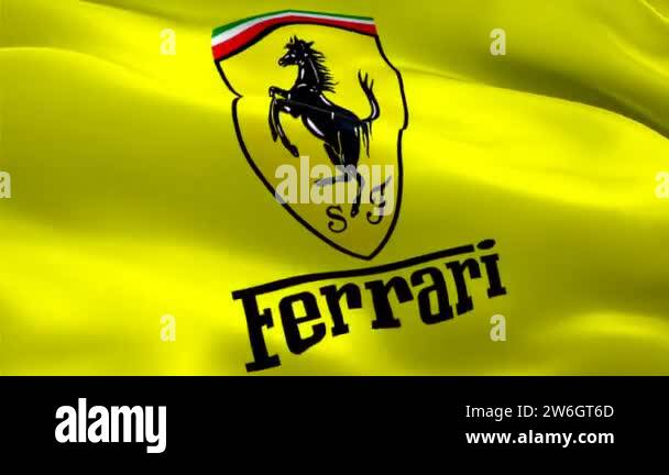 Ferrari flag Closeup 1080p Full HD 1920X1080 footage video waving in ...