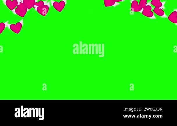 Animation of winged hearts flying on a green screen background. Red ...